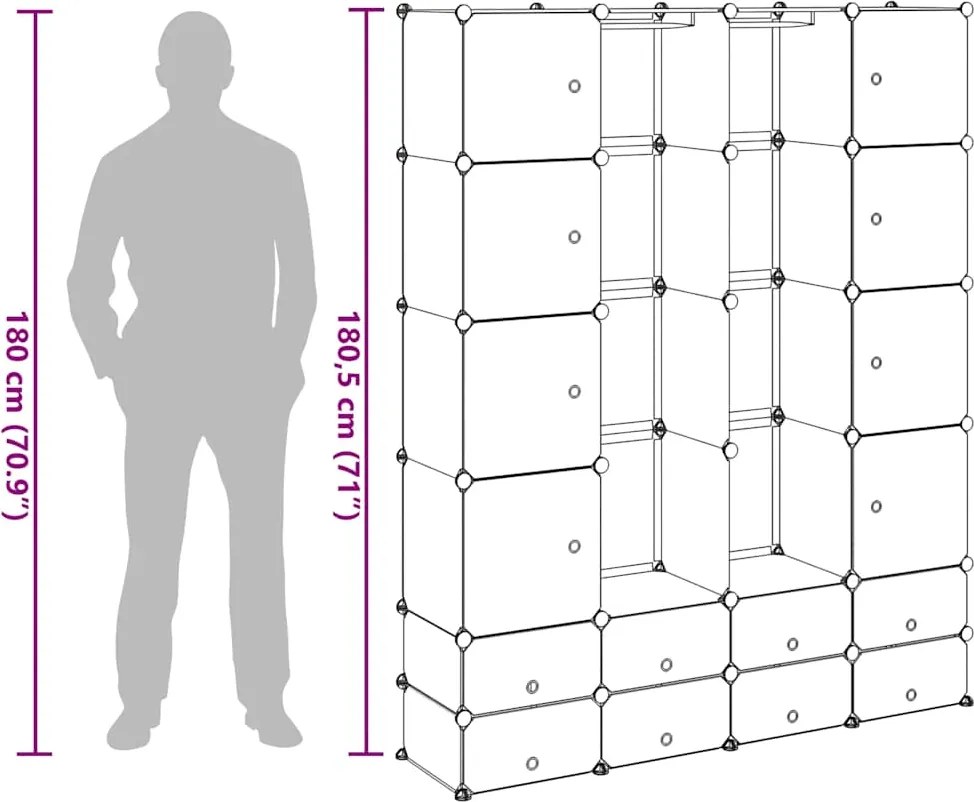 vidaXL Marketos Modulární skříň s 18 přihrádkami bílá 37 x 146 x 180,5 cm