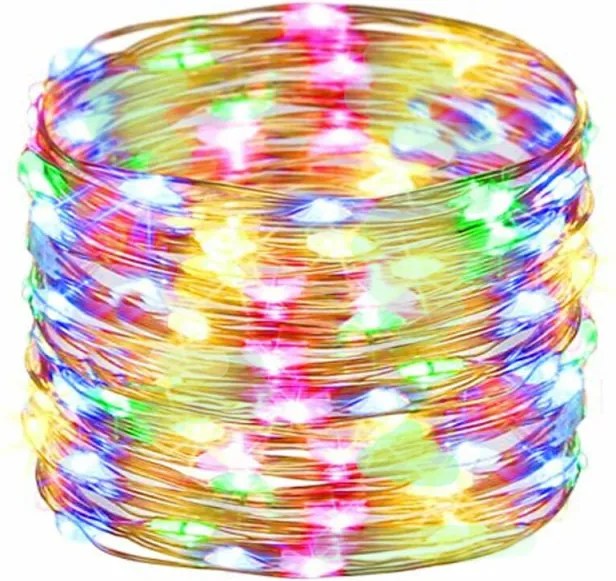 LED řetěz Nano - 10m, 100LED, 3xAA, multicolor