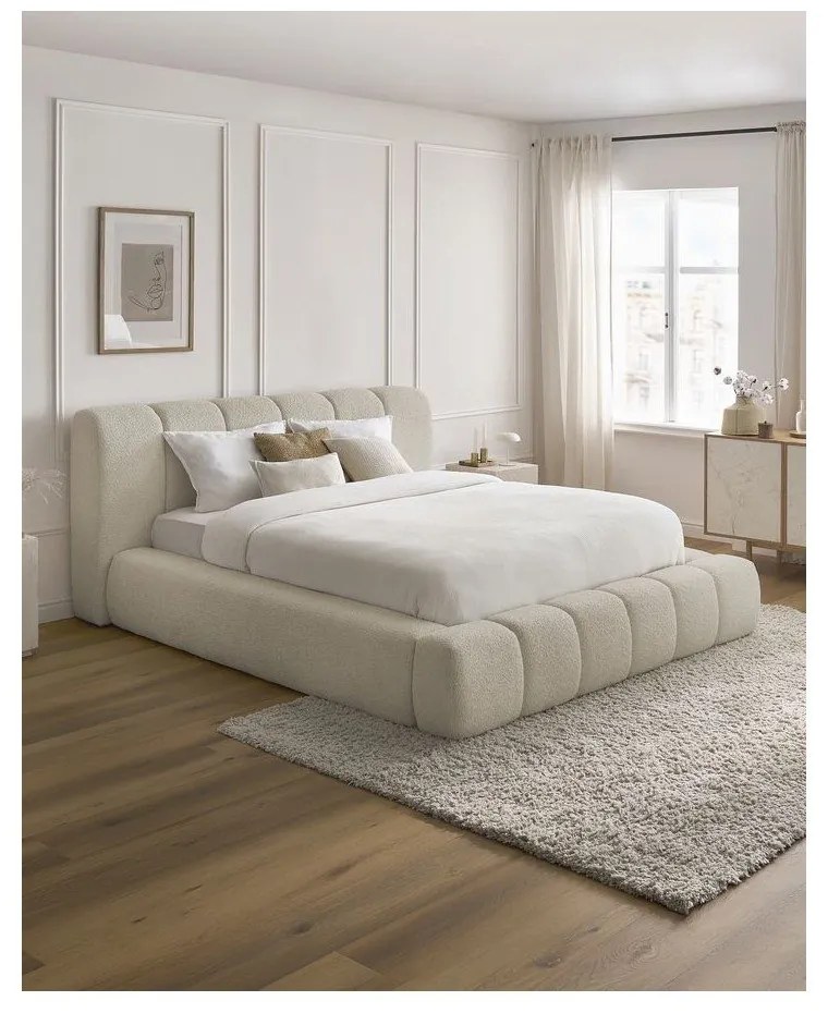 Béžová čalouněná dvoulůžková postel s úložným prostorem s roštem 180x200 cm Denali – Bobochic Paris