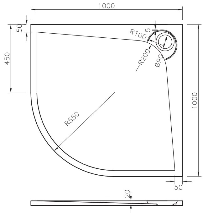 Vayer Boomerang čtvrtkruhová sprchová vanička, litý mramor Rozměr vaničky: 100x100cm