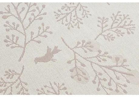 koberec FLAT 48774/526 Listy Ptáci KRÉM růžový velikost 140x200 cm | krásné koberce cz