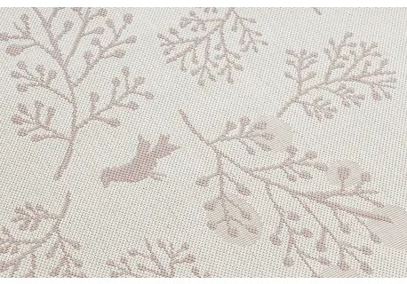 koberec FLAT 48774/526 Listy Ptáci KRÉM růžový velikost 160x230 cm | krásné koberce cz