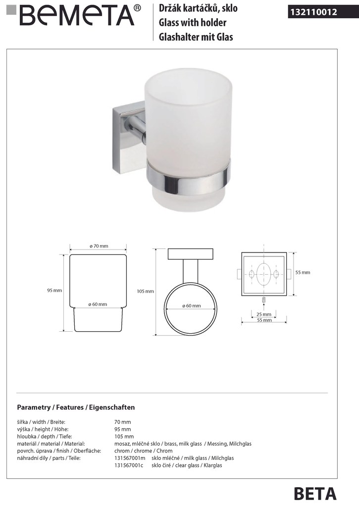 Bemeta Design BETA: Držák kartáčků, sklo - 132110012