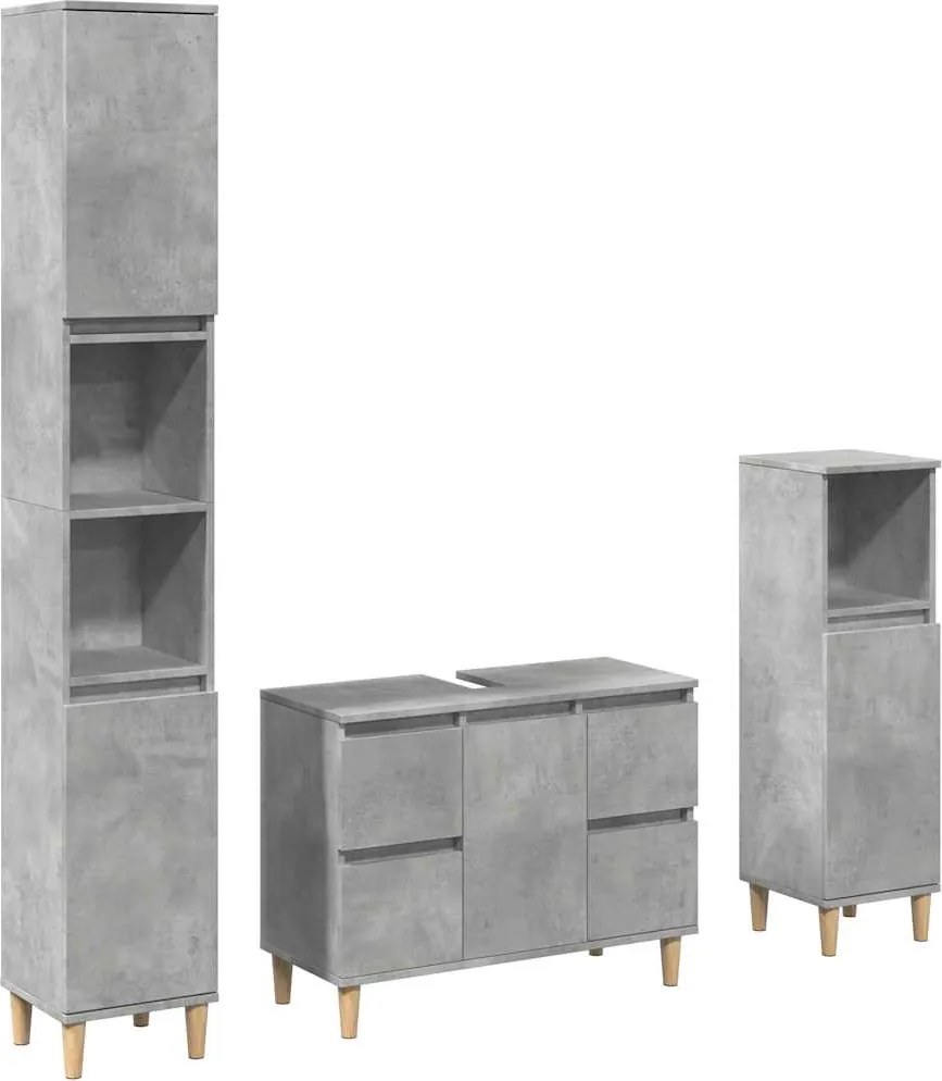 3dílný set koupelnového nábytku betonově šedý kompozitní dřevo 3324949