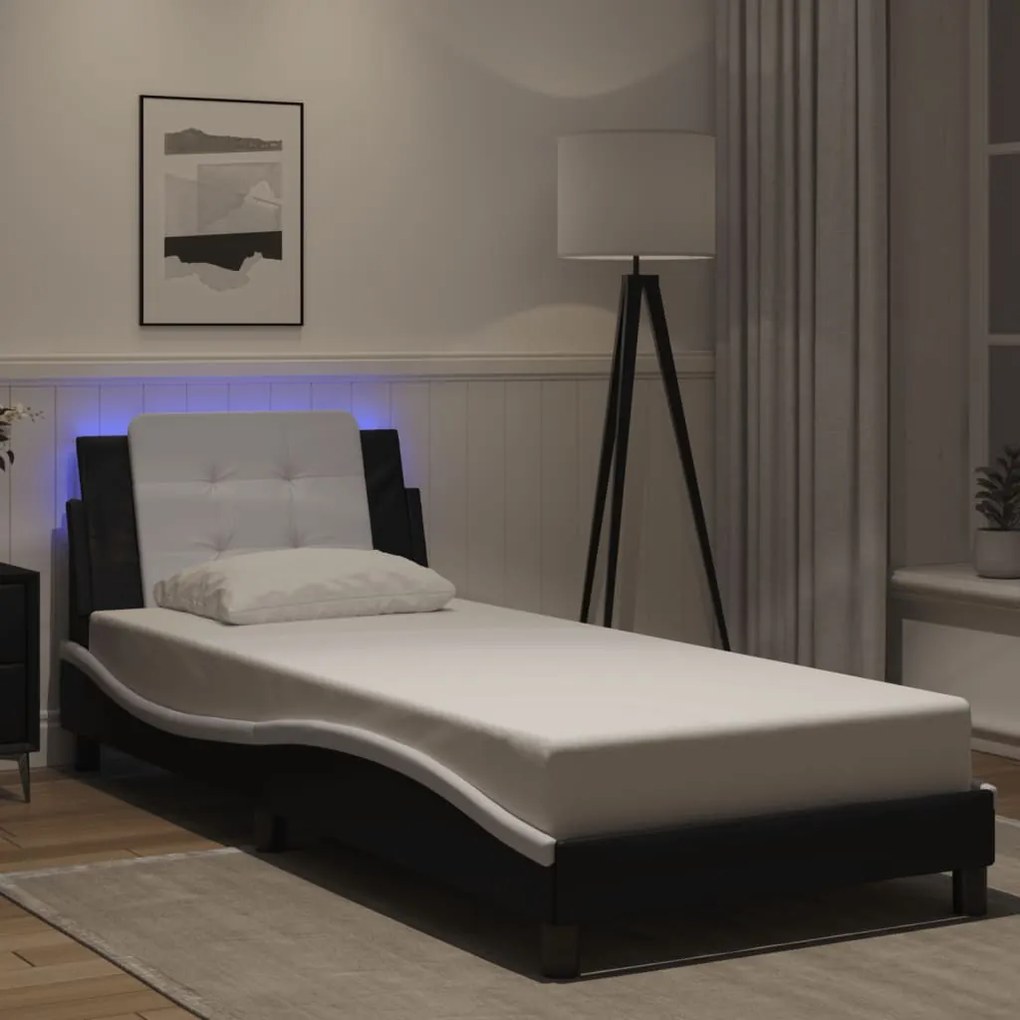 Rám postele s LED bez matrace Zadar černý a bílý 90x200 cm 3214087