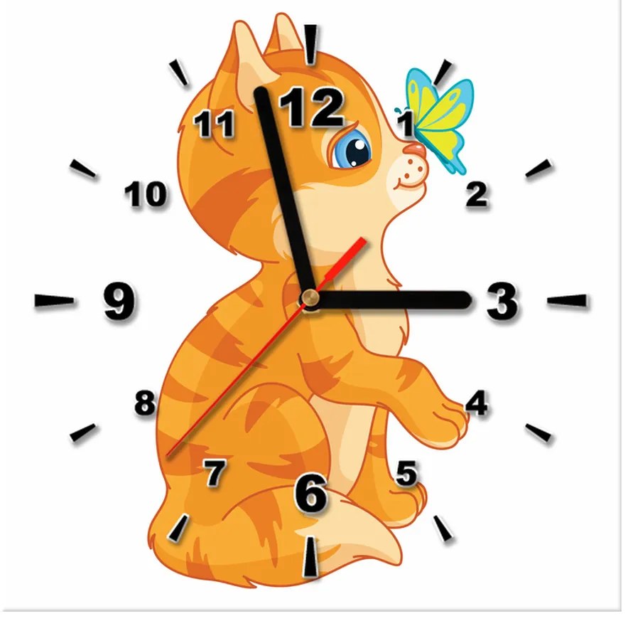 Gario Obraz s hodinami Oranžová kočička Rozměry: 30 x 30 cm