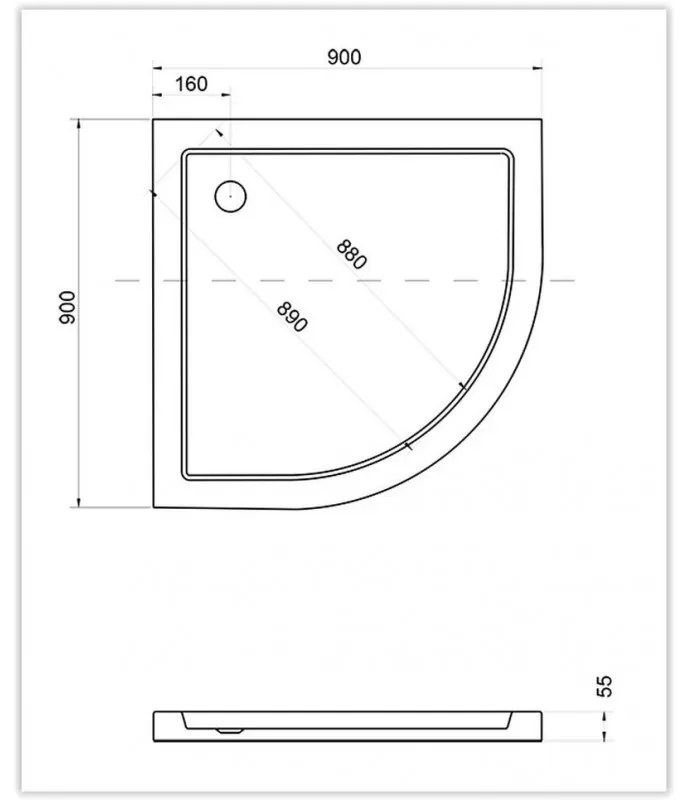 BESCO ARON STONE EFFECT, čtvrtkruhová sprchová vanička Rozměr A - 90 cm, Rozměr B - 90 cm, Rozměr C - 5.5 cm - OLBVANACARO90S