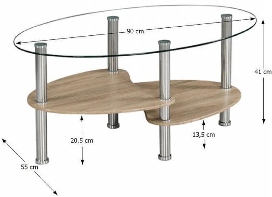 Kondela Konferenční stolek, ocel/čiré sklo/dub sonoma, PANTY NEW