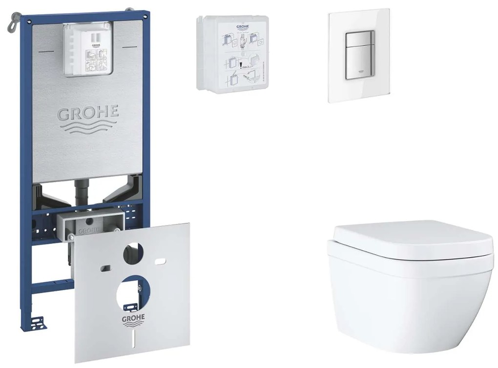 Grohe Rapid SLX - Set předstěnové instalace, klozetu, sedátka SoftClose a tlačítka Skate Cosmopolitan, Triple Vortex, Moon White SANI11BB3107