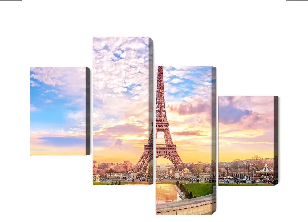 Vícedílný obraz Eiffelova Věž V Paříži Při Západu Slunce Nedostatek Nedostatek Přírodní plátno 160x100