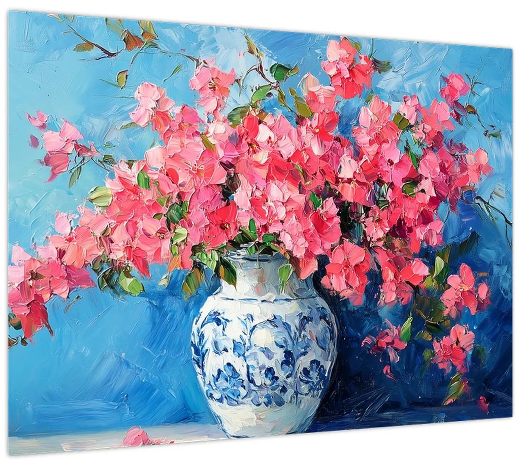 Obraz - Váza růžových květin (70x50 cm)
