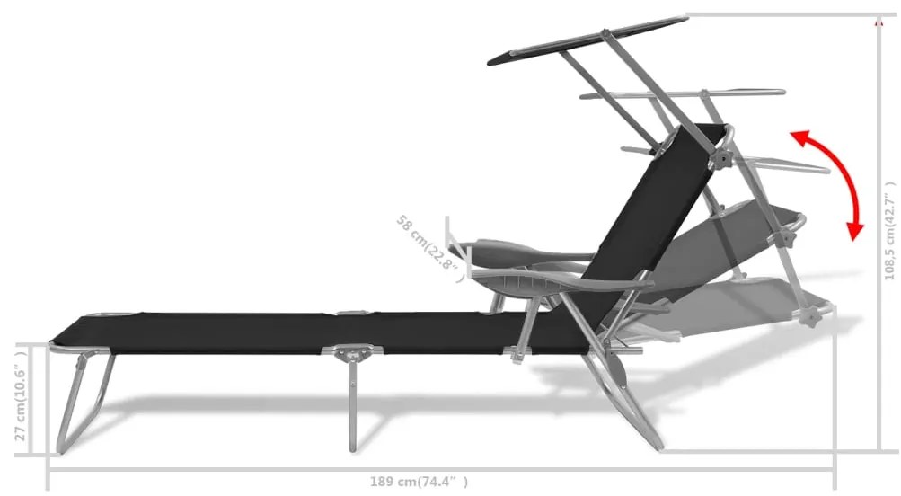 vidaXL Marketos Zahradní lehátko se stříškou ocel černé