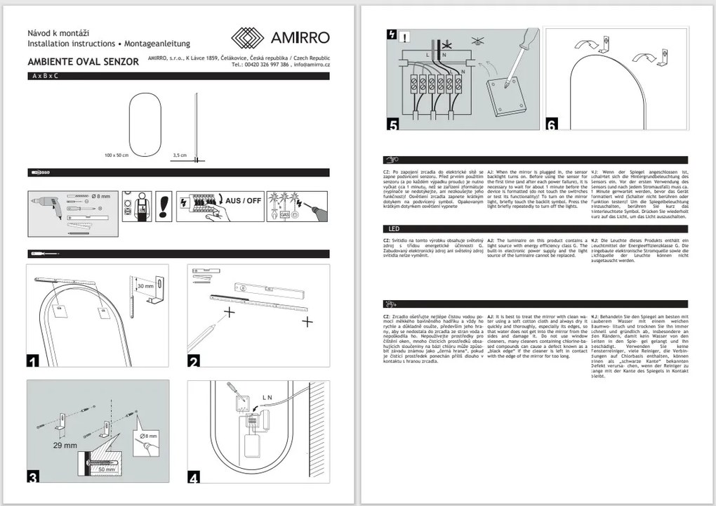 Zrcadlo do koupelny na zeď do pokoje do ložnice, předsíně na chodbu AMBIENTE OVAL SENZOR 100 x 50 cm s LED podsvícením POP_AMBIENTE_OVAL 411-231 41 4 411-286