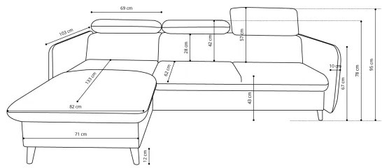 Rozkládací rohová sedací souprava do L s úložným prostorem NISA šedá pravá