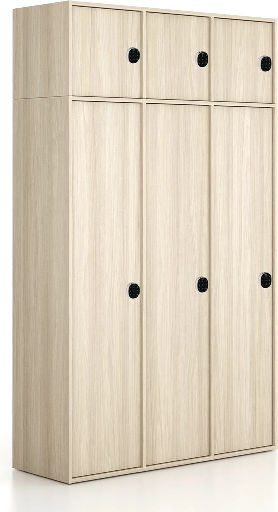 Nástavba pro skříně FRAME, 3x dveře, 1299 x 450 x 427 mm, kódový zámek, dub přírodní