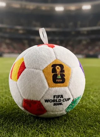 polštář, dekorativní, tvar míče, motiv WORLD CUP 2026, 12x12 cm, plyš, tématika MS 2026, Dekorino PD20260001