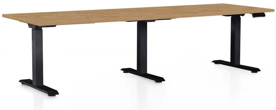 Výškově nastavitelný stůl OfficeTech Long, 240 x 80 cm, černá podnož, dub kamenný