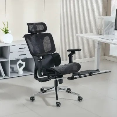 HOMCOM ergonomická kancelářská židle s 6D područky, nastavitelné opěrkou hlavy a hloubkou sedáku, 67 x 71 x 133 cm, černá