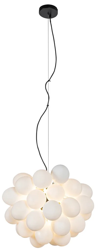 Art deco závěsná lampa černá s opálovým sklem 8-světelná kulatá - Uvas