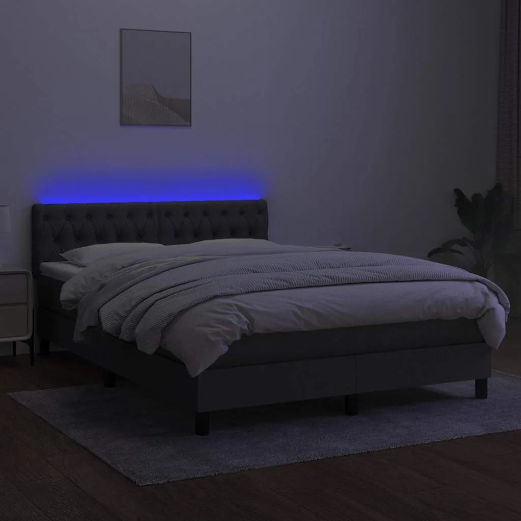 Box spring postel s matrací a LED tmavě šedá 140x190 cm textil 3133390