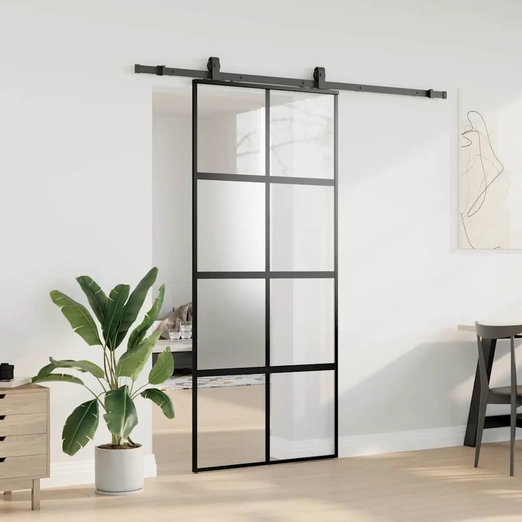 Posuvné dveře se sadou kování černé 90x205 cm Tvrzené sklo 3375893
