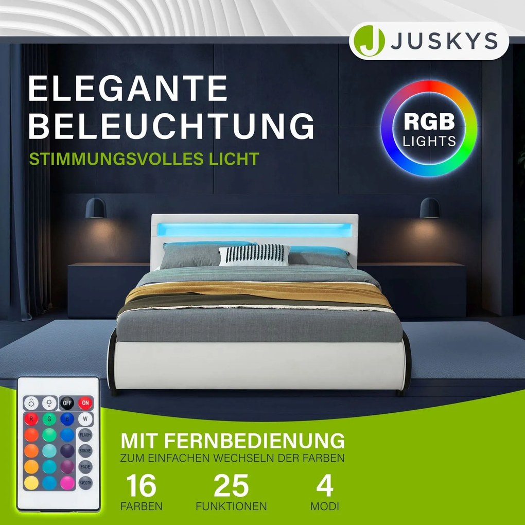 Juskys Čalouněná postel Sevilla s LED osvětlením Barva: tmavě šedá, Velikost: 180 × 200 cm