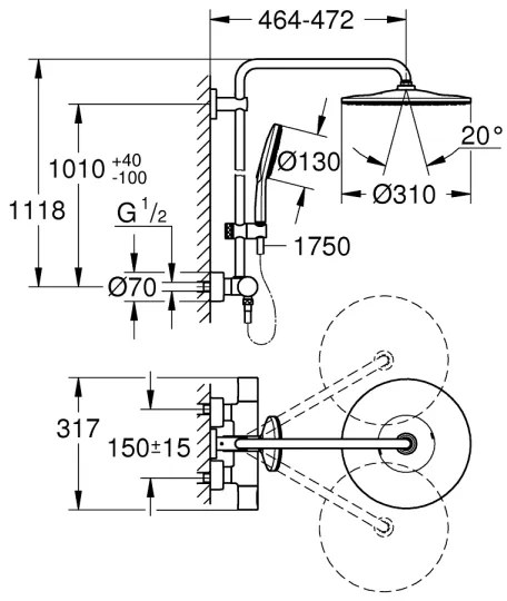 GROHE 26648000 - Sprchový systém RAINSHOWER SMARTACTIVE 310 450 mm lesklý chrom