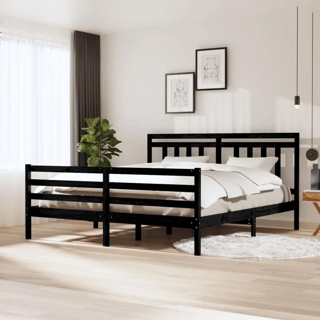 3100673 vidaXL Rám postele černý masivní dřevo 180 x 200 cm Super King
