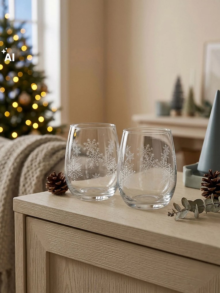 Sinsay - Vánoční sklenice s potiskem sněhových vloček 2 pack - clear