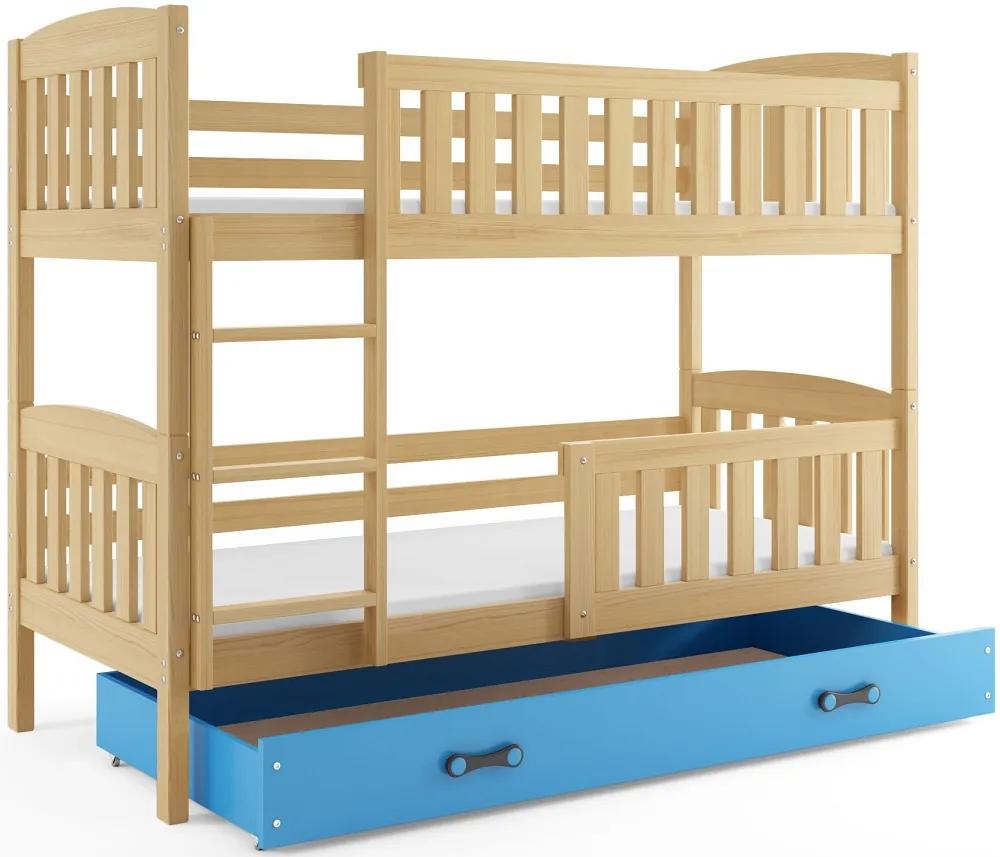 BMS Group Dětská patrová postel s úložným prostorem KUBUS borovice Velikost postele: 190x80 cm, Barva šuplíku: Modrá