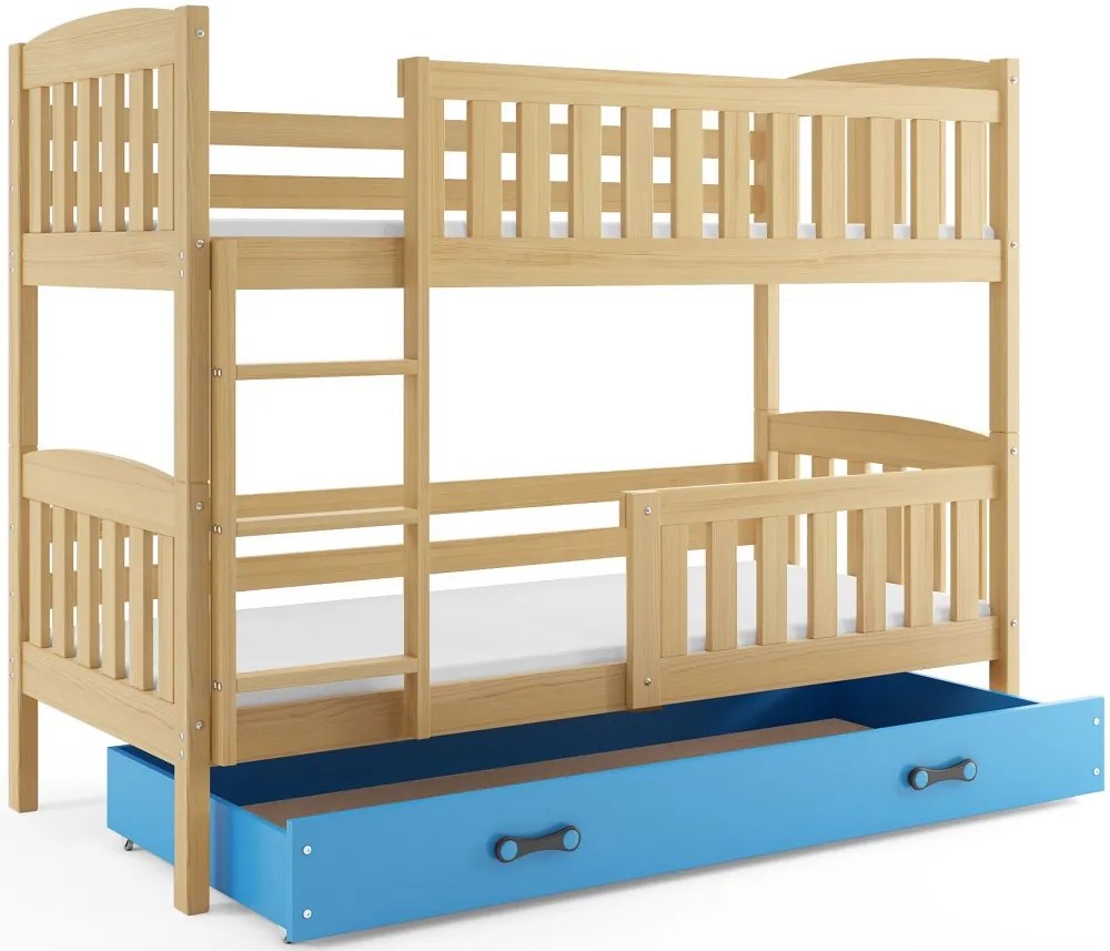 BMS Group Dětská patrová postel s úložným prostorem KUBUS borovice Velikost postele: 190x80 cm, Barva šuplíku: Růžová