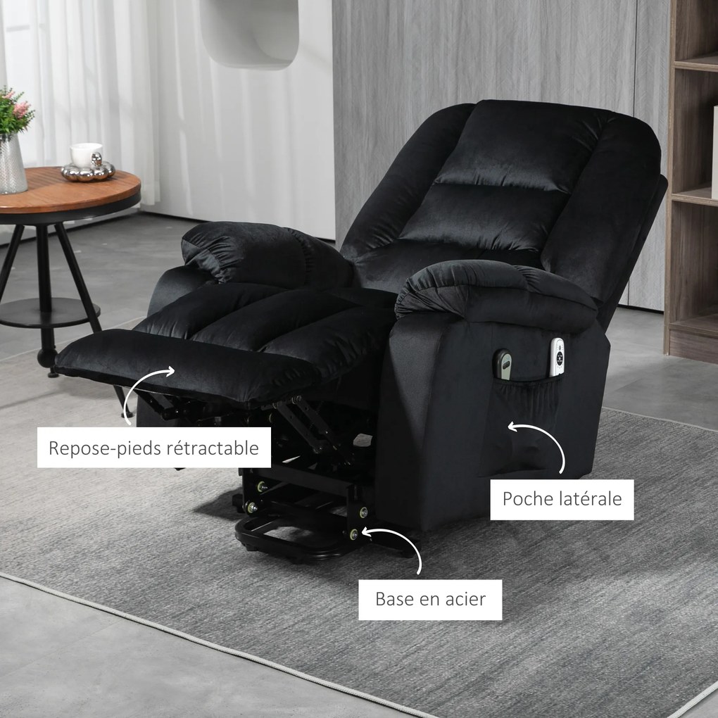 HOMCOM elektrické křeslo pro vstávání elektrické relaxační křeslo 8 bodů vibrační masáže 85 x 94 x 107 cm černá