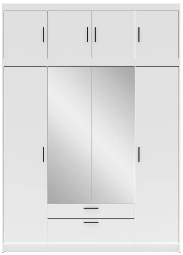 Šatní skříň ELENA 4D 2S + zrcadlo + nástavec | 176,3 cm | bílá