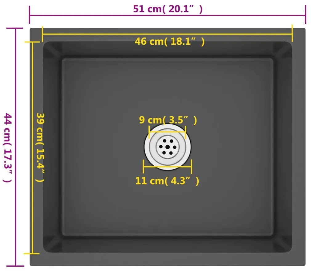 vidaXL Marketos Ručně vyrobený kuchyňský dřez černý nerezová ocel