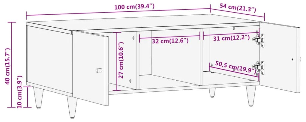 Konferenční stolek 100 x 54 x 40 cm masivní mangovníkové dřevo - Default Title