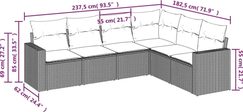vidaXL 6dílná zahradní sedací souprava s poduškami polyratan [3218998] Barva: Šedá