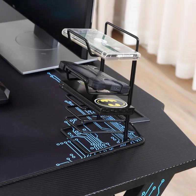 Goleto Herní počítačový stůl ve tvaru R | černý+ modrý