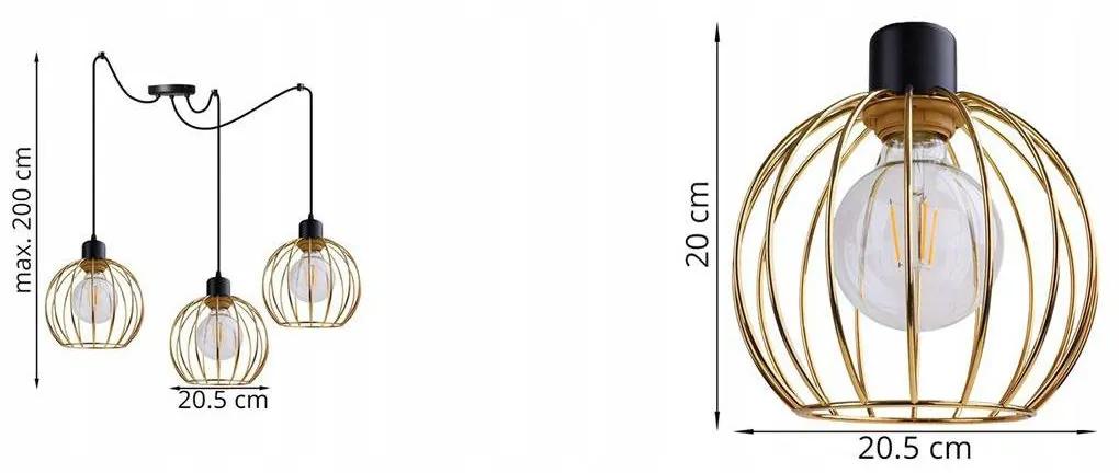 Závěsné svítidlo TORONTO SPIDER, 3x zlaté drátěné stínítko, (výběr ze 2 barev konstrukce)