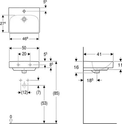 Geberit 500.256.01.1 - Závěsné umyvadlo Smyle Square 50x41 cm keramika/bílá