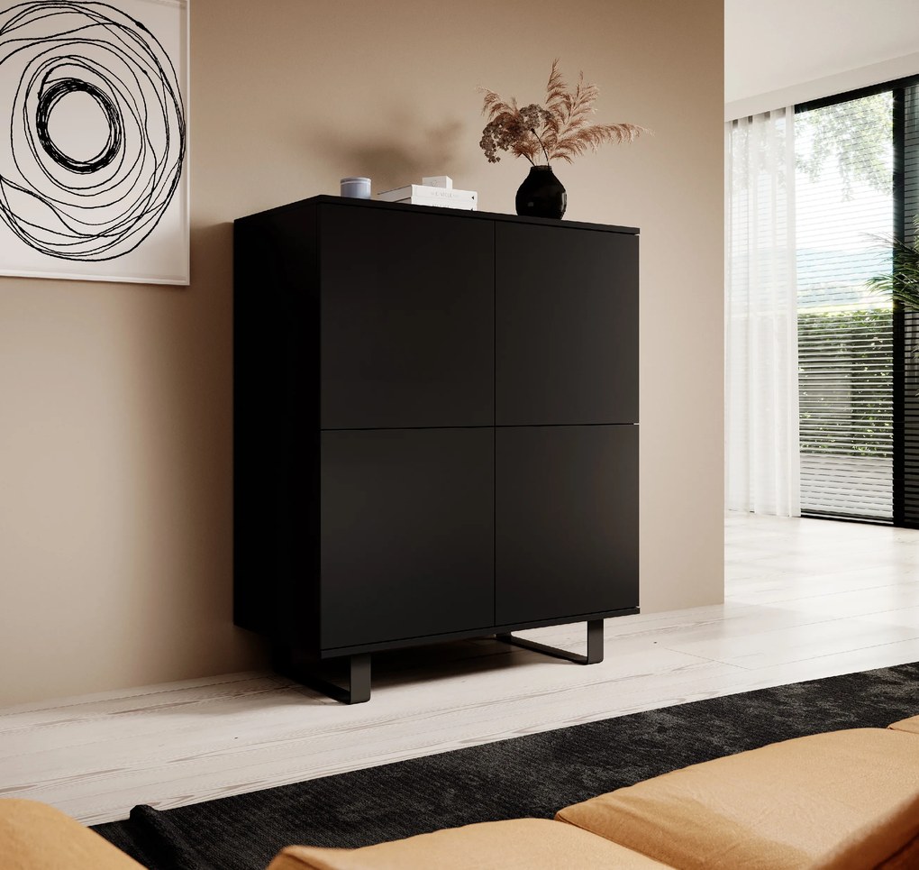 Eka Komoda s kovovými nohami EMI 4D 100 cm Barva dřeva: Dub Artisan + Černá