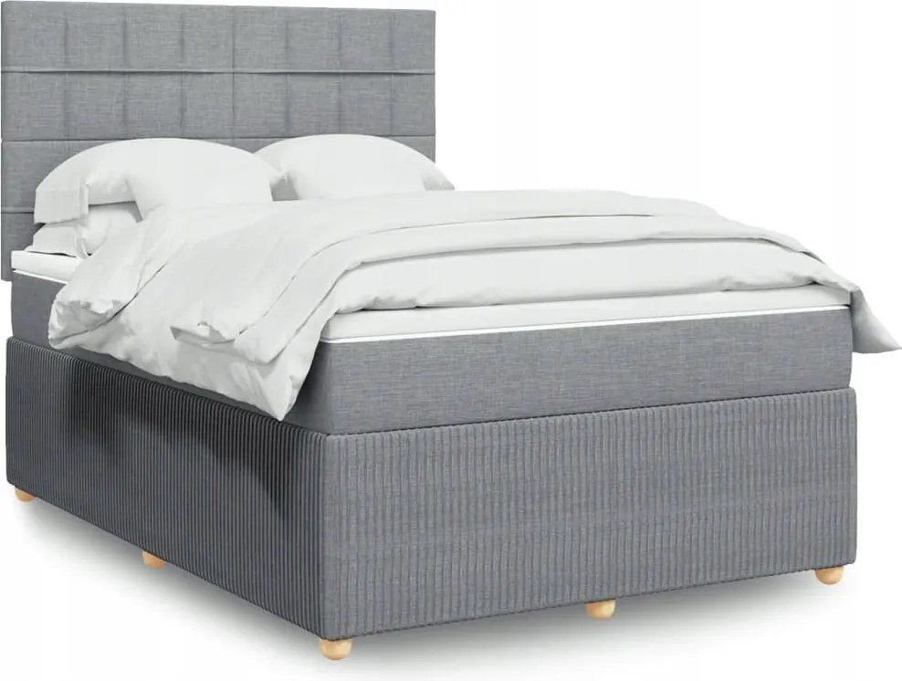 Box Spring Postel S Matrací Textil Světle Šedá Blok se čtverci 140 x 200