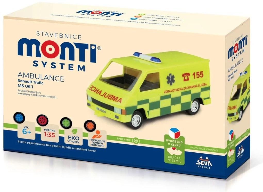 Stavebnice monti system ms 06.1 ambulance renault trafic 1:35 v krabici 22x15x6cm