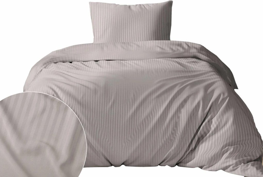 Detexpol Bavlněné povlečení 140x200 béžové jednobarevné pruhované damaškové povlečení 1 cm Pure - VÝPRODEJ
