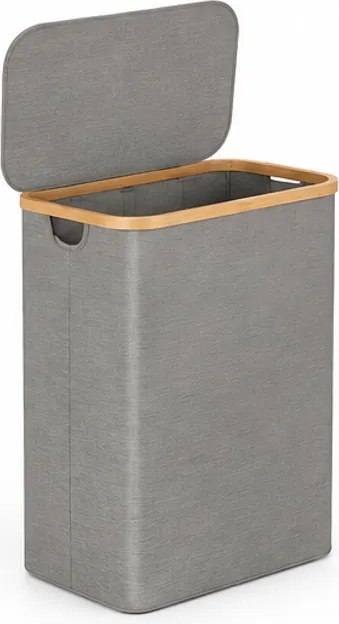koš na prádlo, objem 100+ l, s víkem, 2 odnímatelné tašky, látka/bambus, 75x43x32 cm, šedá/přírodní, Dekorino KP20260003