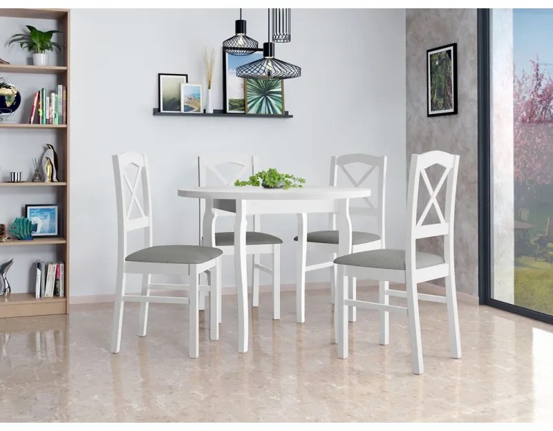 Kulatý stůl se 4 židlemi - AL55, Barva dřeva: bílá, Potah: Zetta 300