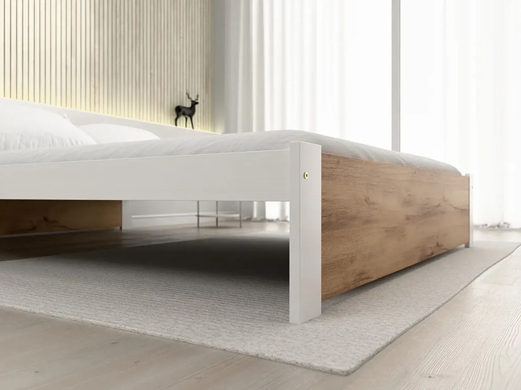 Postel IKAROS 140 x 200 cm, dub artisan/bílá Matrace: Matrace Coco Maxi 20 cm, Rošt: S laťkovým roštem