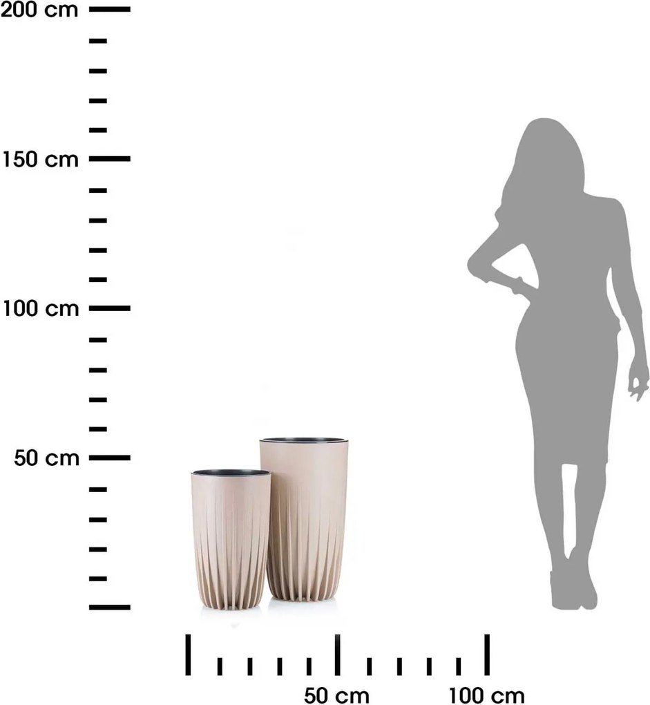 PLASTOVÝ KVĚTINÁČ STRIPPED ECO SADA 2KS 42X25 CM+ 51X30 CM BÉŽOVÁ