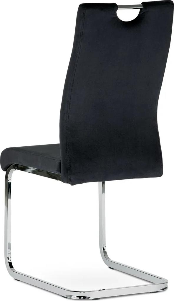 Autronic Jídelní židle, potah černá sametová látka, kovová chromovaná podnož a madlo DCL-416 BK4
