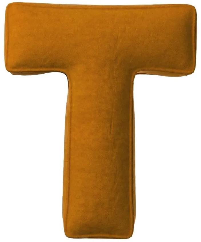 Yellow Tipi Cihlově oranžový sametový polštář písmeno T 40 cm