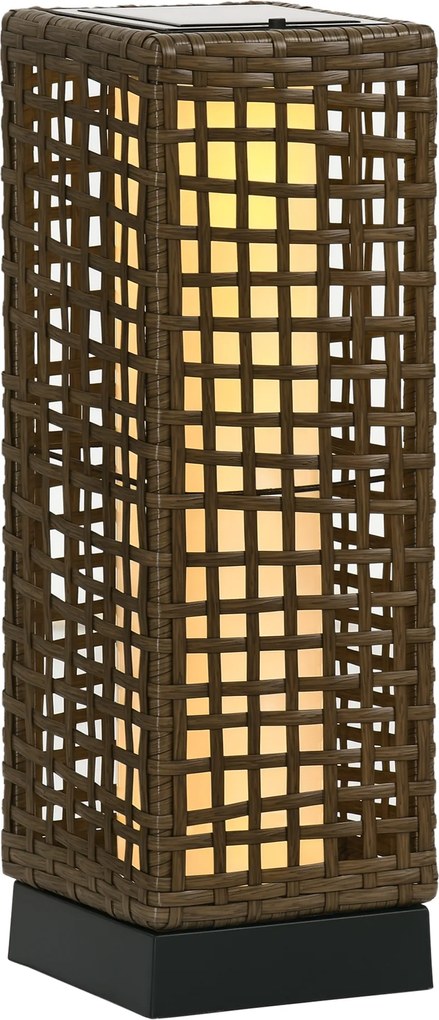 Outsunny solární lampa ratan, vodotěsná, se světelným senzorem, LED venkovní světlo, 15,5x15,5x46cm| Aosom